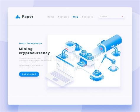 Mining Cryptocurrency Concept Landing Page Header Template Stock Vector