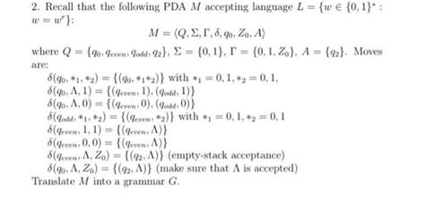 Solved 2 Recall That The Following Pda M Accepting Language