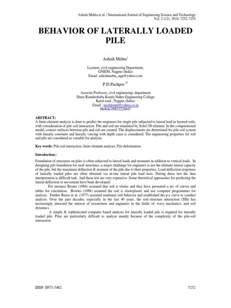 Behavior Of Laterally Loaded Piles Deep Foundation Finite Element Method