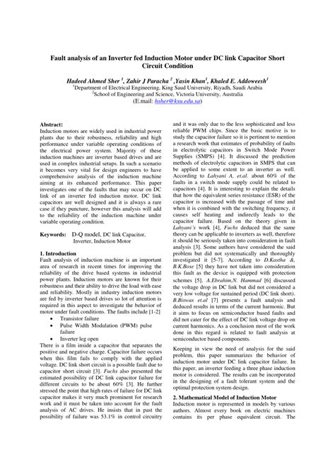 Pdf Fault Analysis Of An Inverter Fed Induction Motor Under Dc Link