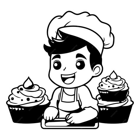 Милый шеф повар с кексами Векторная иллюстрация персонажа мультфильма