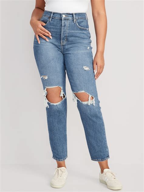 Extra High Waisted Sky Hi Straight Button Fly Ripped Jeans Old Navy