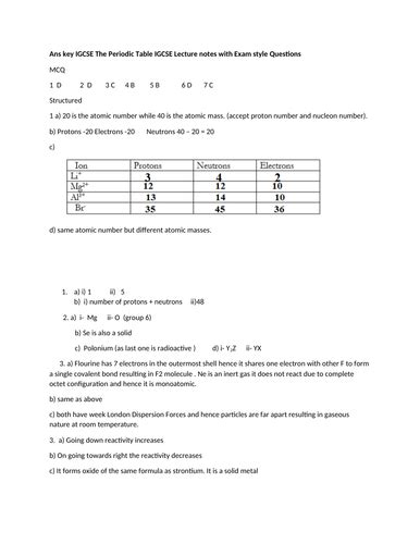 Igcse Chemistry Periodic Table Chapter Notes Examples And Exam Style