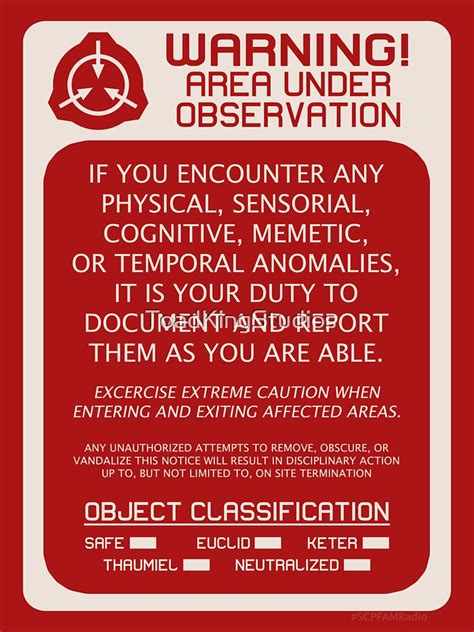 Scp Foundation Red Warning Signage Red Background Sticker For Sale