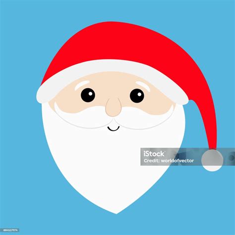 산타 클로스 머리 얼굴 큰 수염 콧수염 흰 눈 썹 빨간 모자 귀여운 만화 귀여운 재미 있는 문자입니다 즐거운 성탄절 파란색 배경입니다 격리 인사말 카드입니다 겨울에 대한