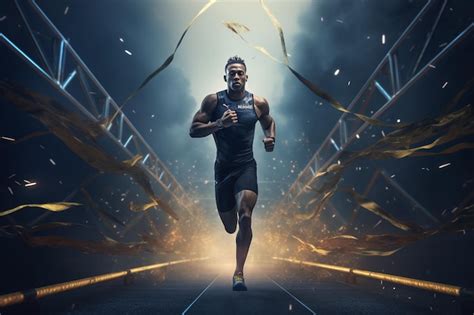 Premium Photo A Determined Athlete Crossing A Finish Line Generative Ai