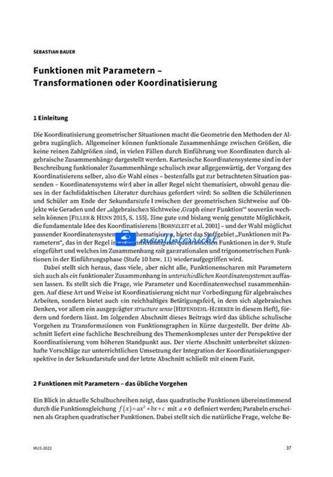 Funktionen Mit Parametern Transformationen Oder Koordinatisierung