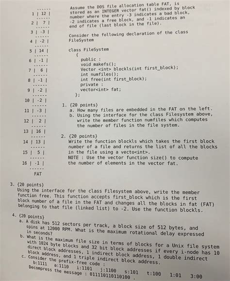 1 12 assume the dos file allocation table fat is
