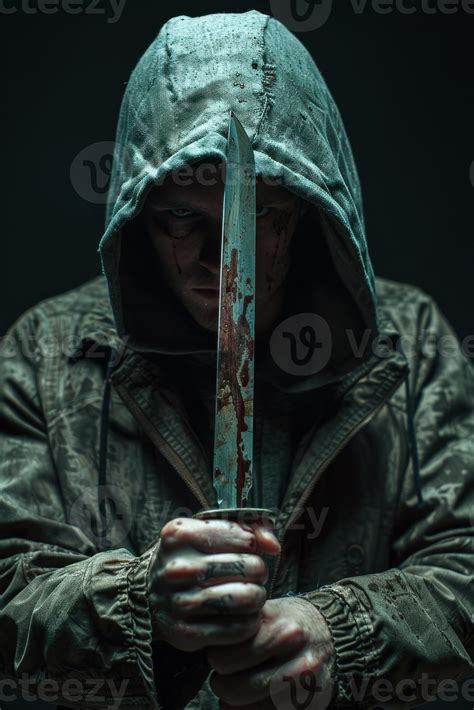 Intimidating Man In Hooded Jacket Wields Knife With Menacing Glare