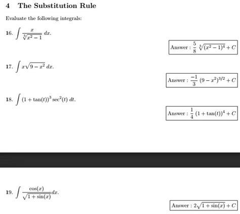 Solved 4 The Substitution Rule Evaluate The Following
