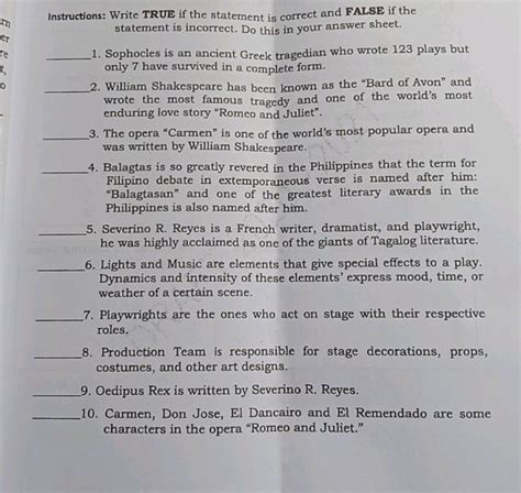 Instructions Write TRUE If The Statement Is StudyX
