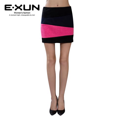 EXUN正品女装2014秋季新款M时尚撞色修身提臀毛呢短裙半身裙厚款 jzking2001