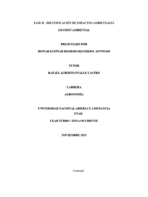 Fase Ii Identificación De Impactos Ambientales Howar Pdf Residuos Reciclaje