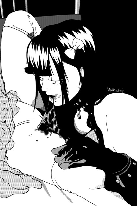 Rule 34 Bed Biting Biting Thigh Black Hair Blood Blood On Face Blood