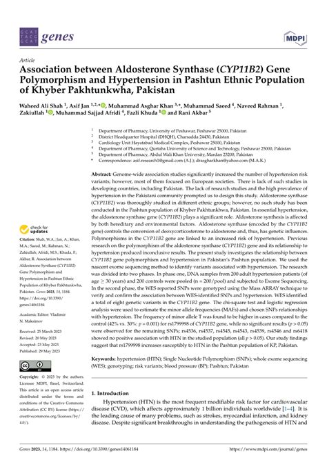 Pdf Association Between Aldosterone Synthase Cyp11b2 Gene