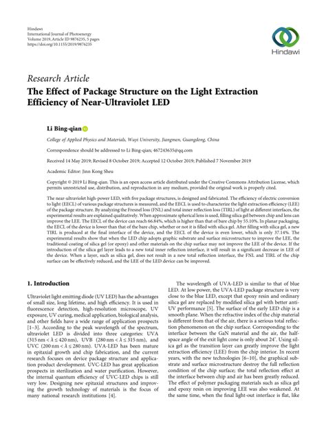 Pdf The Effect Of Package Structure On The Light Extraction Efficiency Of Near Ultraviolet Led