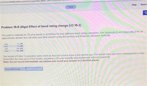 Solved Problem 16 8 Algo Effect Of Bond Rating Change LO Chegg Com