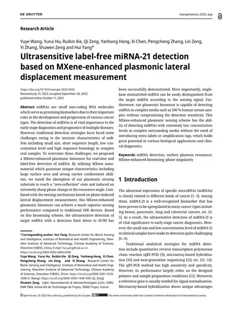 Pdf Ultrasensitive Label Free Mirna 21 Detection Based On Mxene Enhanced Plasmonic Lateral