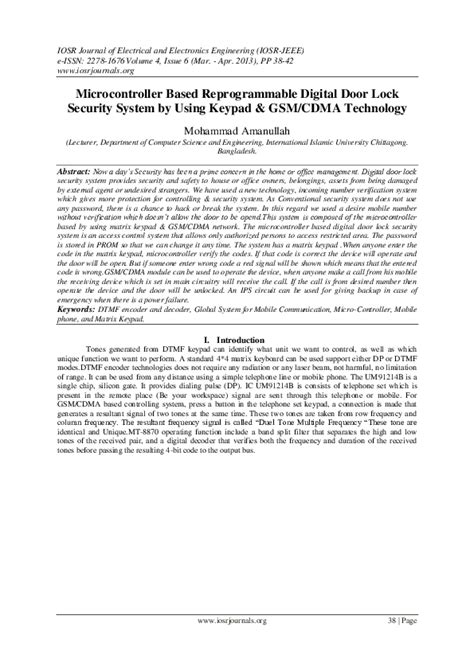 Pdf Microcontroller Based Reprogrammable Digital Door Lock Security