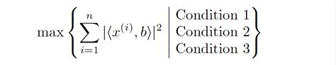 math mode how to typeset mathematical set with conditions in multiple