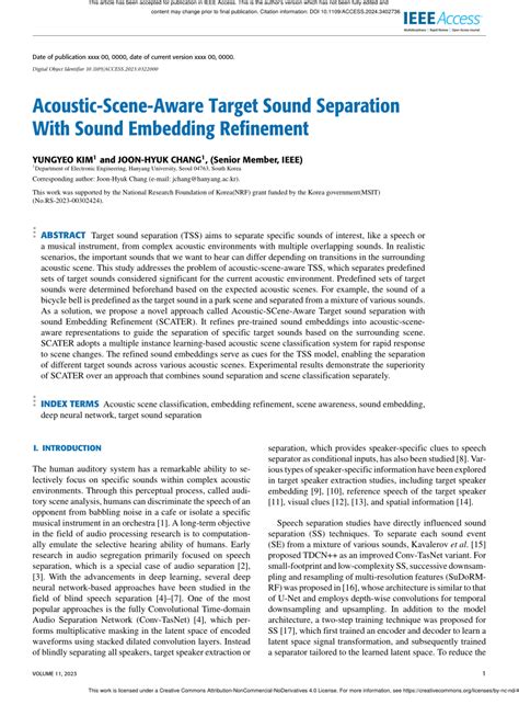Pdf Acoustic Scene Aware Target Sound Separation With Sound Embedding Refinement