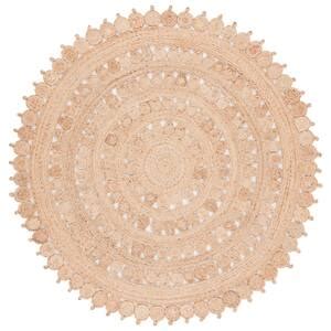 SAFAVIEH Natural Fiber Beige Doormat Ft X Ft Woven Floral Round Area Rug NF A R The