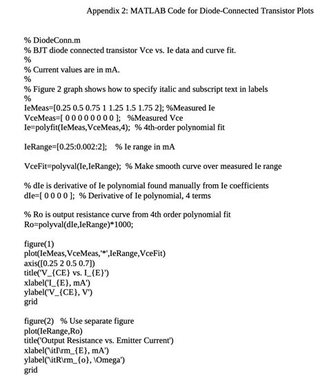 [solved] appendix 2 matlab code for diode connected transistor plots