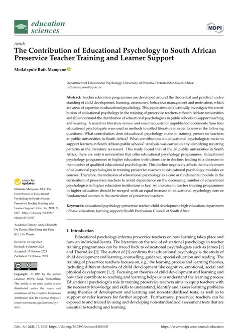 Pdf The Contribution Of Educational Psychology To South African