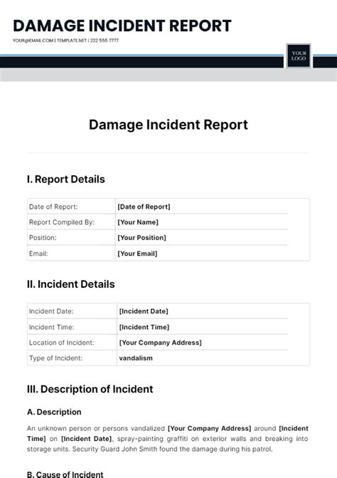 Damage Incident Report Template Edit Online And Download Example