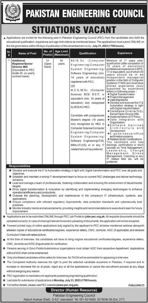 New Positions At Pec 2023 Latest Jobs In Pakistan
