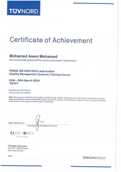 mohamed asem on linkedin i am happy to share that i have obtained iso 9001 2015 lead auditor…