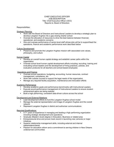 Chief Executive Officer Job Description Title Chief