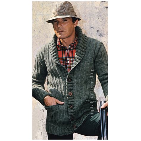 Mens Cardigan Knitting Pattern Shawl Collar Sweater Jacket The