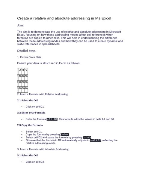 Create A Relative And Absolute Addressing In Ms Excel Pdf Microsoft