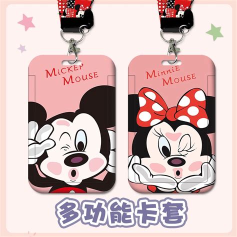 Minnie And Mickey Cute Cartoon Student Card Holder Lanyard Bus Id Card Case Staff Card Covers