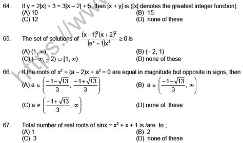 Jee Mathematics Theory Of Equations Mcqs Set A With Answers