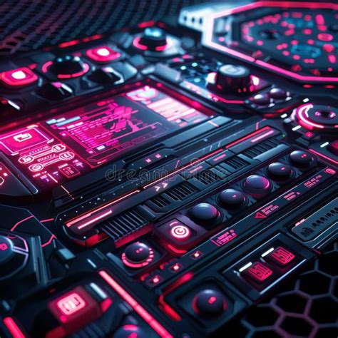 A Futuristic Control Panel With Glowing Buttons And Holographic Displays Set Against A Backdrop