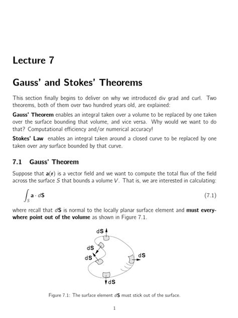 Ox Lec 07 Guass And Stokes Theorems Pdf Mathematical Physics