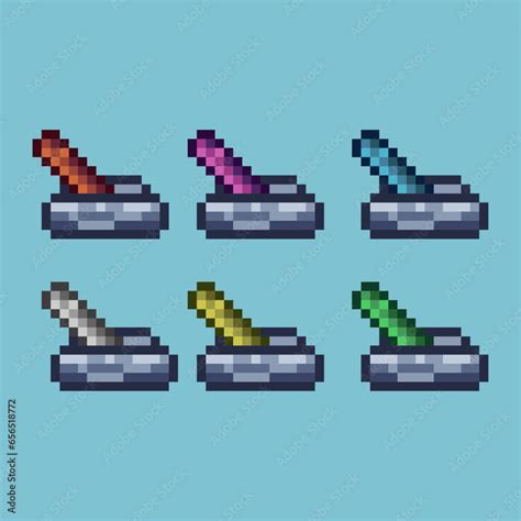 Pixel Art Sets Of Handle Lever With Variation Color Item Asset Simple