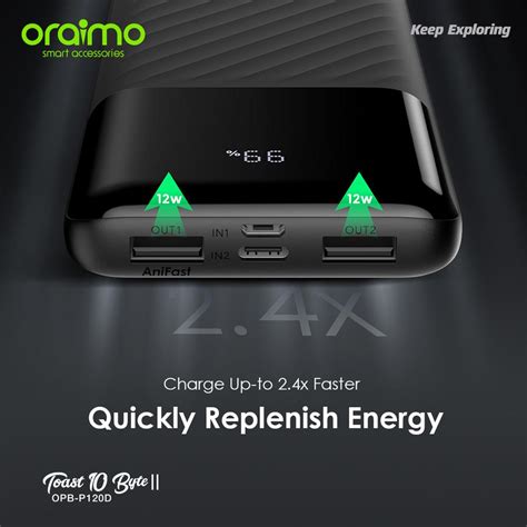 Oraimo Power Bank Toast 10 Byte 2 10000mah Opb P120d 12w 24a Max Pd Fast Charging Slim Portable