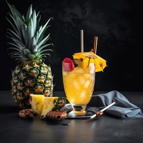Premium Ai Image A Pineapple Cocktail With A Pineapple And A Straw
