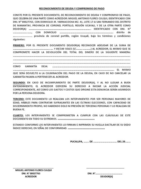 Reconocimiento De Deuda Y Compromiso De Pagodocx Pagos Gobierno
