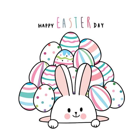 Dessin Animé Mignon Lapin De Pâques Et Oeufs Colorés Vecteur Premium