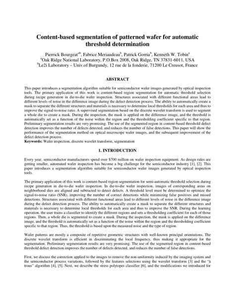Pdf Content Based Segmentation Of Patterned Wafer For Automatic