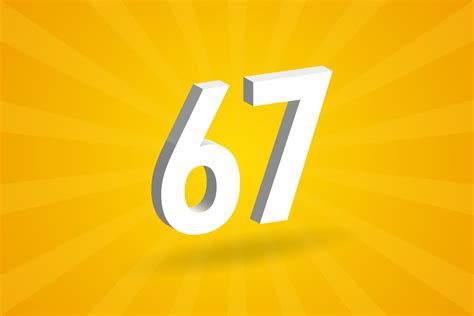 3D 67 Number Font Alphabet White 3D Number 67 With Yellow Background