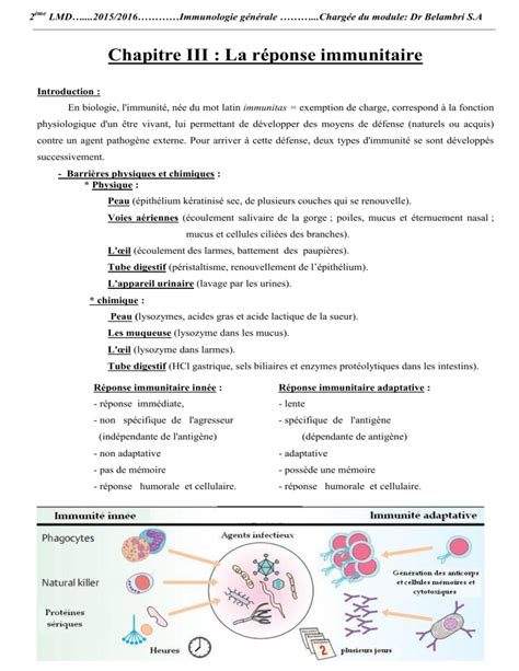 Chapitre Iii La R Ponse Immunitaire