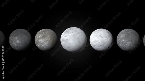 Moon Phases Sequence Realistic Digital Illustration Of Lunar Cycle