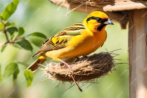 Premium Ai Image A Yellow And Orange Bird With A Black Beak And