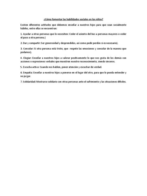 Cómo Fomentar Las Habilidades Sociales En Los Niños Pdf
