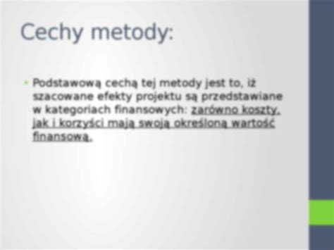 Analiza kosztów i korzyści CBA prezentacja na ćwiczenia z metod oceny